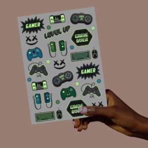 xo, Fetti Video Game Party Supplies Temporary Tattoos - 40 Glow in the Dark Styles | Videogame Birthday Favors, Decorations, Controller, Computer Keyboard, Gamer, Arcade