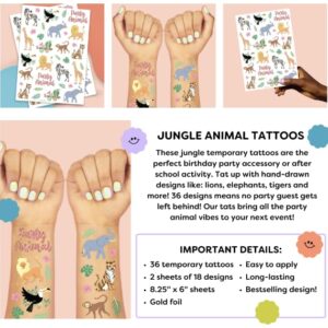 xo, Fetti Jungle Temporary Tattoos - 36 styles | Elephant Arts + Craft, Wild Animal Birthday Party Supplies, Giraffe Safari Baby Shower, Tiger