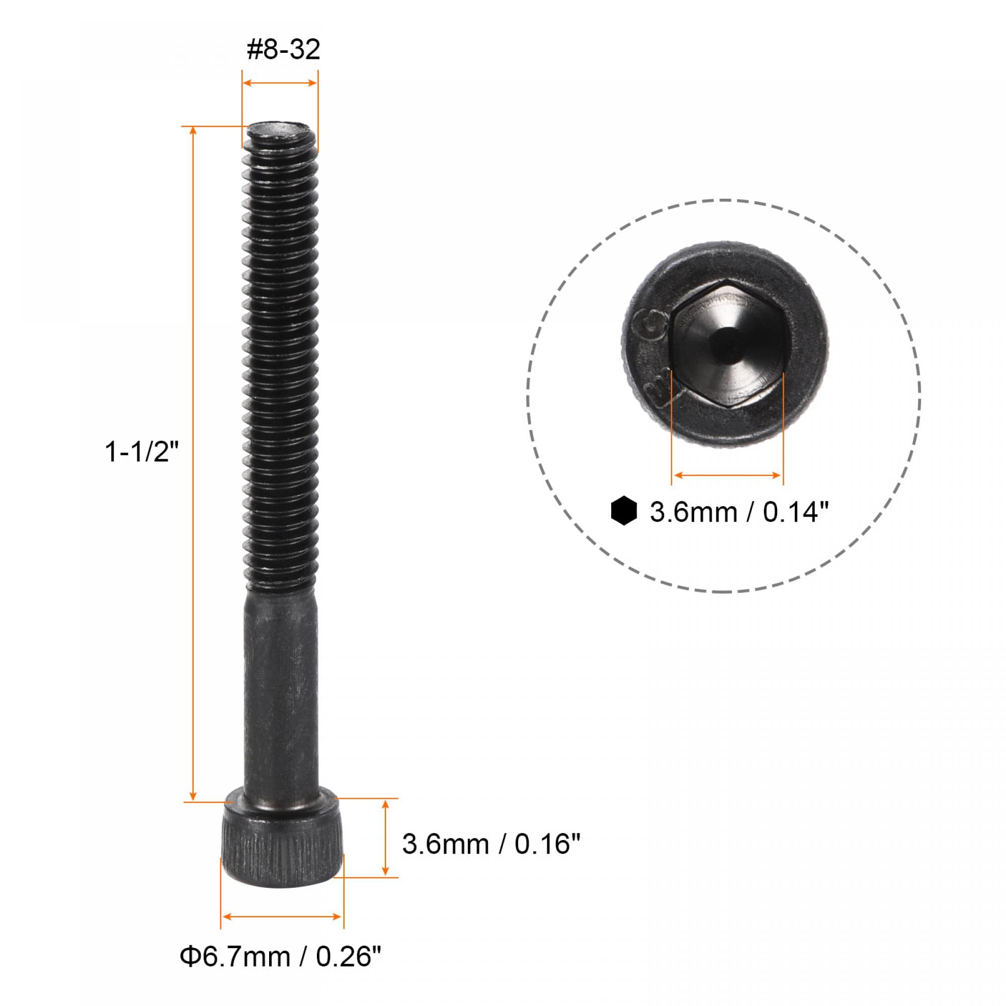 uxcell #8-32x1-1/2" Hex Socket Head Cap Screw Bolts 12.9 Grade Alloy Steel 25pcs