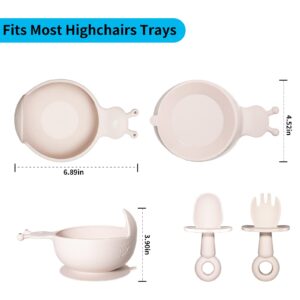 Silicone Baby Feeding Set with Baby Bowl,Spoon and Fork,Baby Bowl with Suction,First Stage Self Feeding,BPA Free