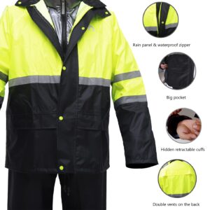 High Visibility Reflective Safety Jacket, Rain Suits for Men Lightweight Rain Gear, Waterproof Rain Jacket with Pants(Yellow Large)