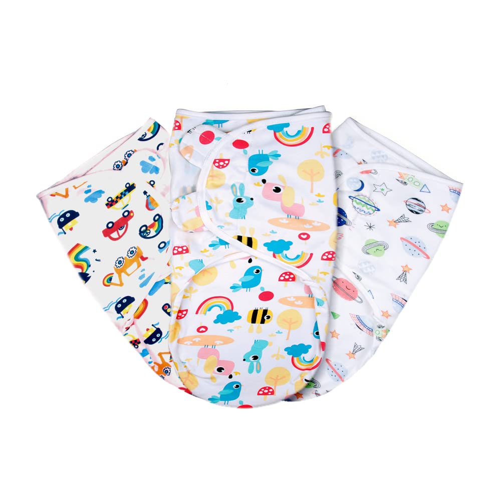 BABY EMPORIUMS swaddles for Newborn | Adjustable Swaddle 0-3 Month 7-14 lbs. | Unisex Soft with Plush and Warm Pack of 3 Wraps Delightful Appealing Designs