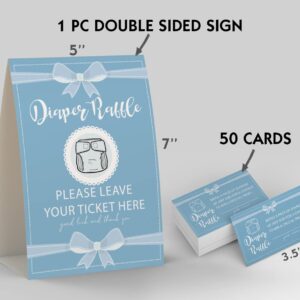 Diaper Raffle Tickets for Baby Shower Sign，Baby Shower Invitations with Diaper Raffle Cards - Baby Shower Games for Boy(1 Sign with 50 Raffle Tickets) Toctose010