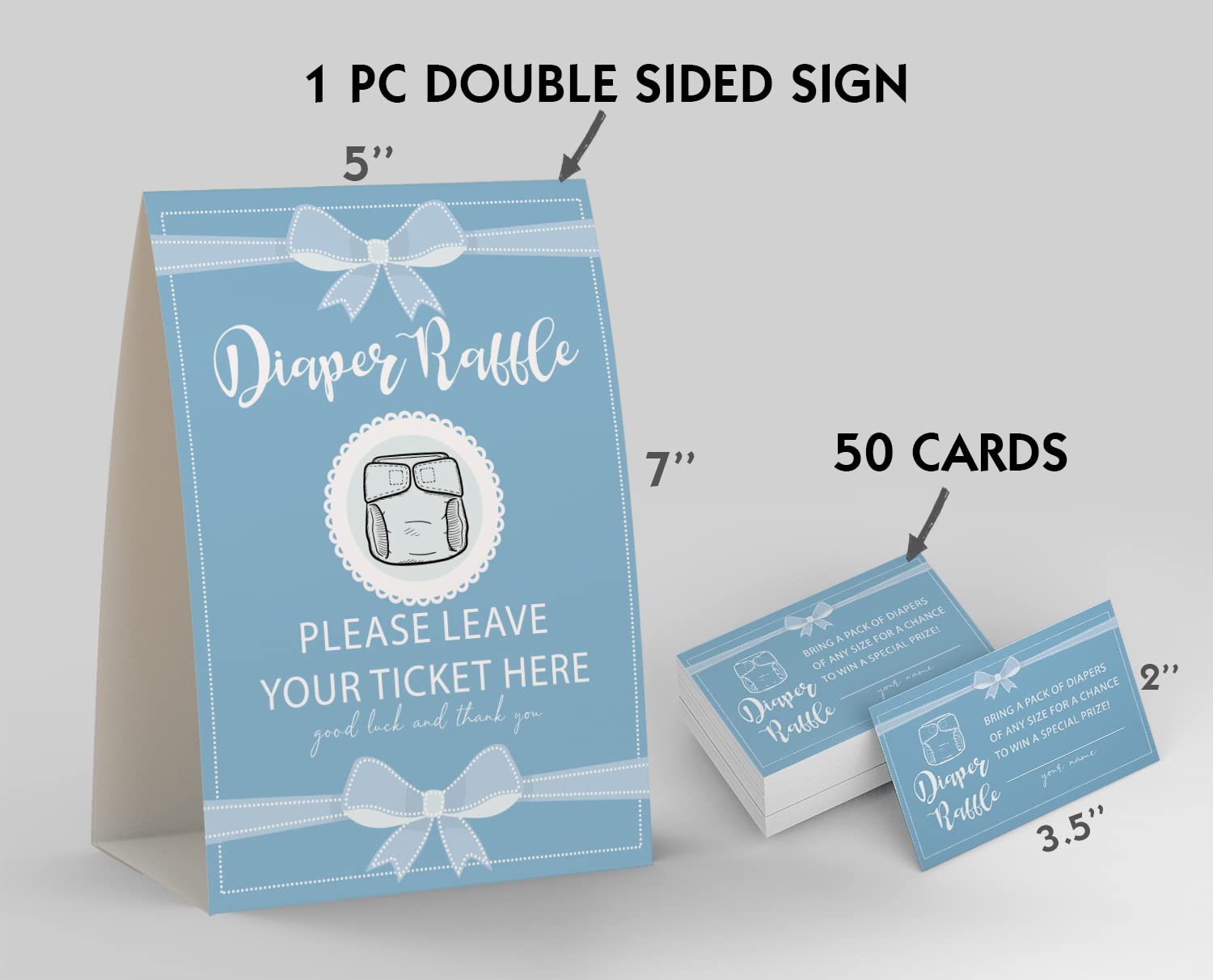 Diaper Raffle Tickets for Baby Shower Sign，Baby Shower Invitations with Diaper Raffle Cards - Baby Shower Games for Boy(1 Sign with 50 Raffle Tickets) Toctose010