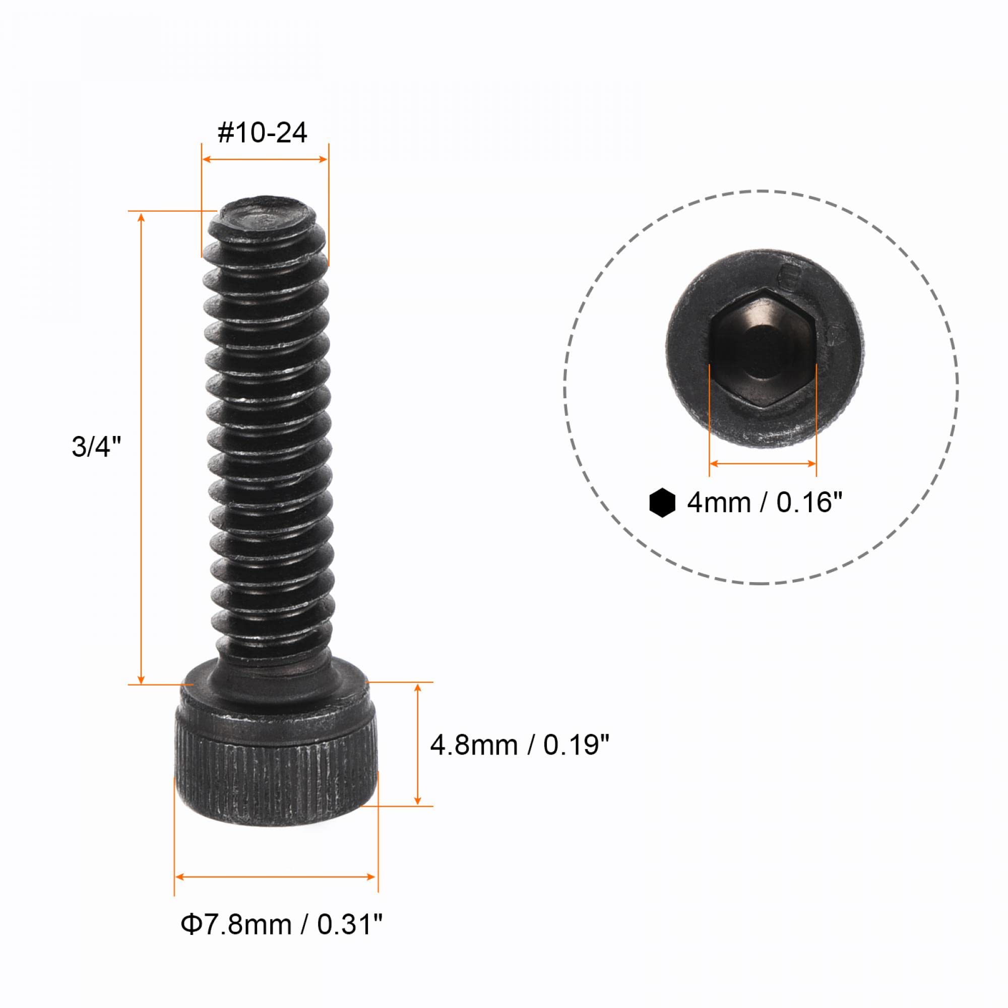 uxcell #10-24x3/4" Hex Socket Head Cap Screw Bolts 12.9 Grade Alloy Steel 50pcs