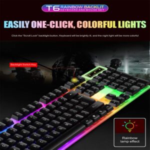 JYDBRT Keyboard Colorful Lighting Wired Mechanical Keyboard Mouse Set 1000 Dpi 104 Keys Rainbow Led Backlight Gaming Keyboards Mechanical Keyboard (Color : Black, Size : with Mouse)