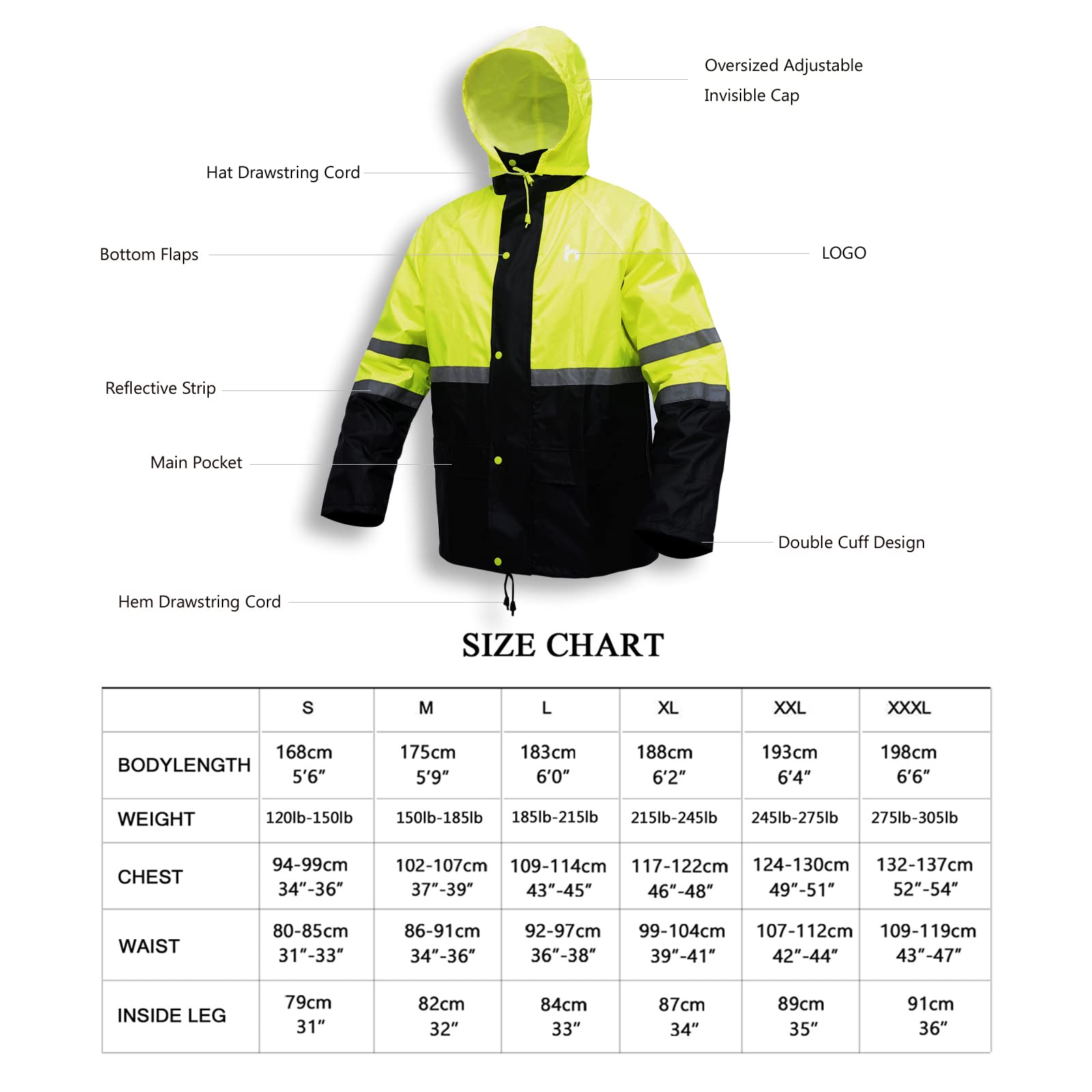 High Visibility Reflective Safety Jacket, Rain Suits for Men Lightweight Rain Gear, Waterproof Rain Jacket with Pants(Yellow Large)