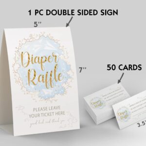 Diaper Raffle Tickets for Baby Shower Sign，Baby Shower Invitations with Diaper Raffle Cards - Baby Shower Games for Boy(1 Sign with 50 Raffle Tickets) Toctose004