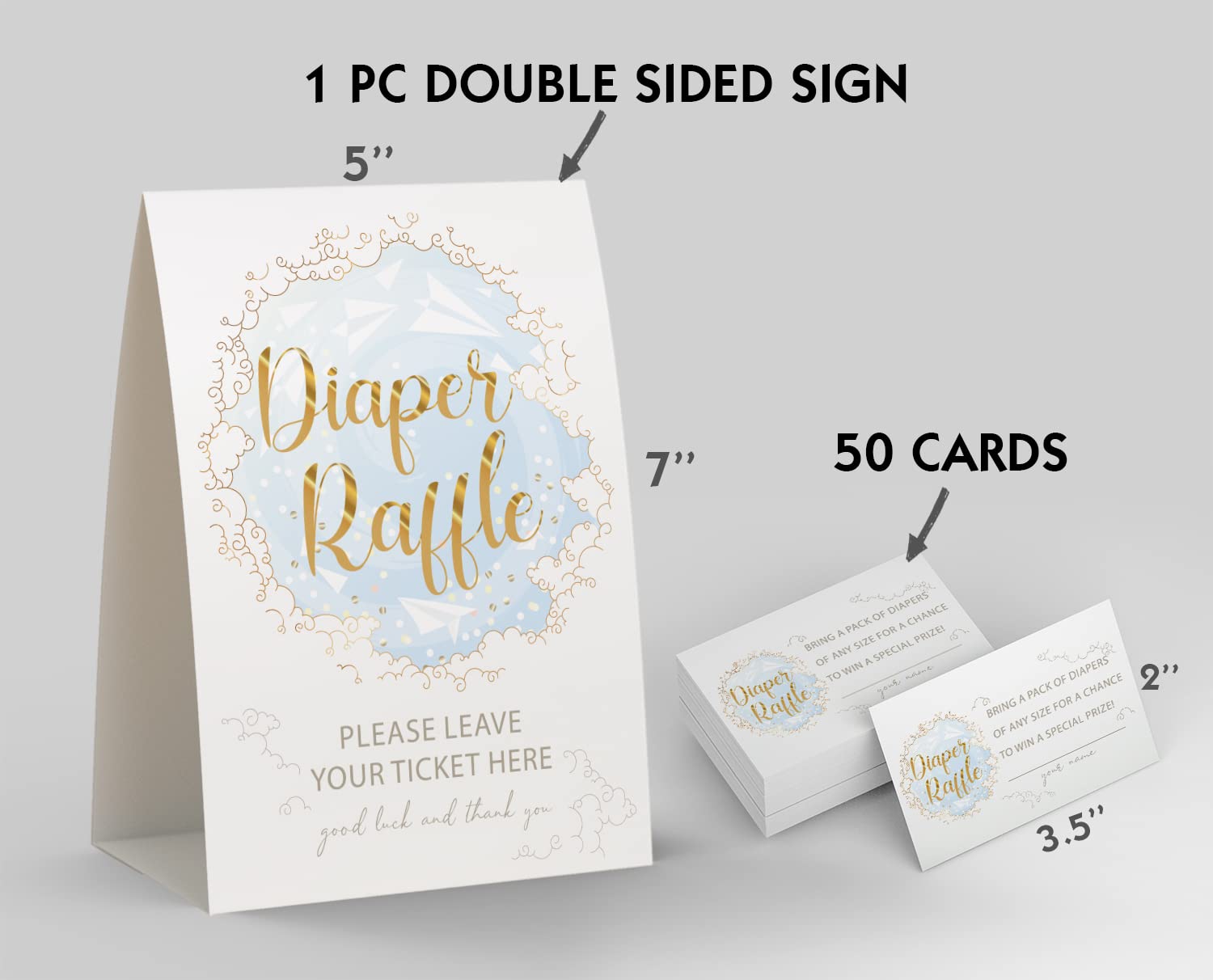 Diaper Raffle Tickets for Baby Shower Sign，Baby Shower Invitations with Diaper Raffle Cards - Baby Shower Games for Boy(1 Sign with 50 Raffle Tickets) Toctose004