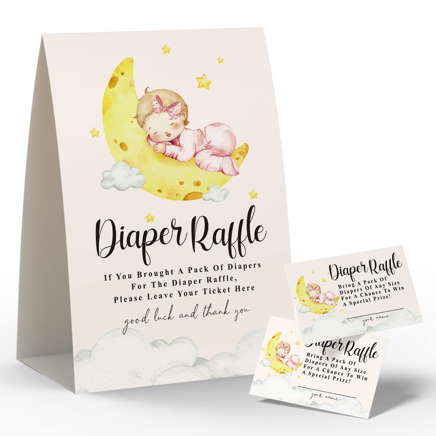 Diaper Raffle Tickets for Baby Shower Sign，Baby Shower Invitations with Diaper Raffle Cards - Baby Shower Games for Girl(1 Sign with 50 Raffle Tickets) Toctose015