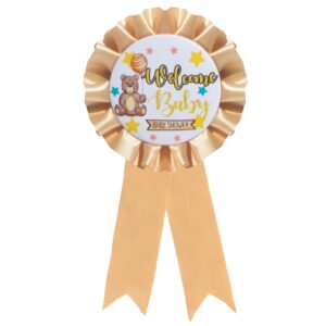 welcome baby bear tinplate badge pin, baby shower award ribbon for mother and father, stain brooch button for gender reveal party decorations for bear baby shower, baby sprinkle theme...