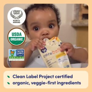 Cerebelly Organic Baby Food Pouches – 6+ Months Organic Beef Bone Broth Pouches | Protein, Healthy Fats, Non-GMO | Toddler Pouches | 4 Ounce BPA-Free Pouches | Carrot Beef Bone Broth | 6 Count