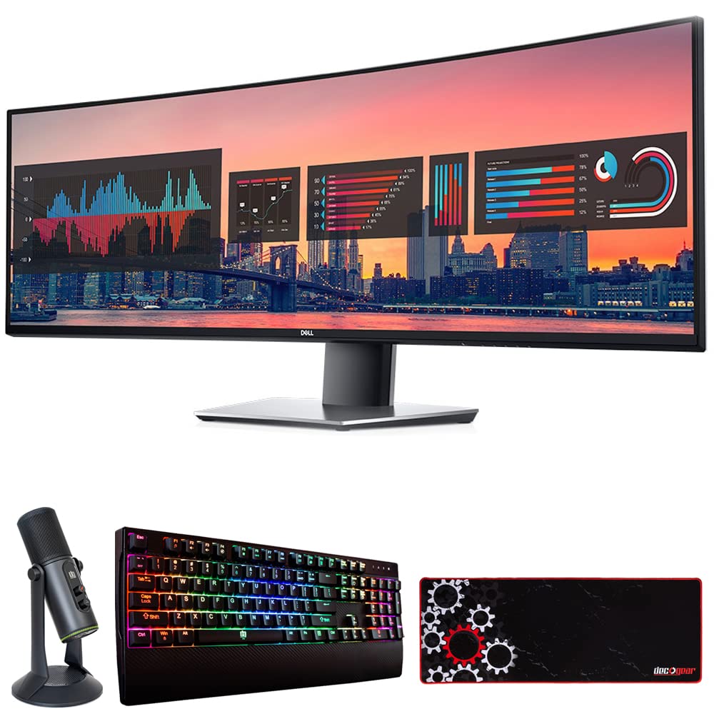 Dell U4919DW UltraSharp 49" QHD 5120x1440 32:9 Curved Monitor Bundle with Deco Gear Mechanical Gaming Keyboard, PC Microphone for Gaming and Gaming Mouse Pad