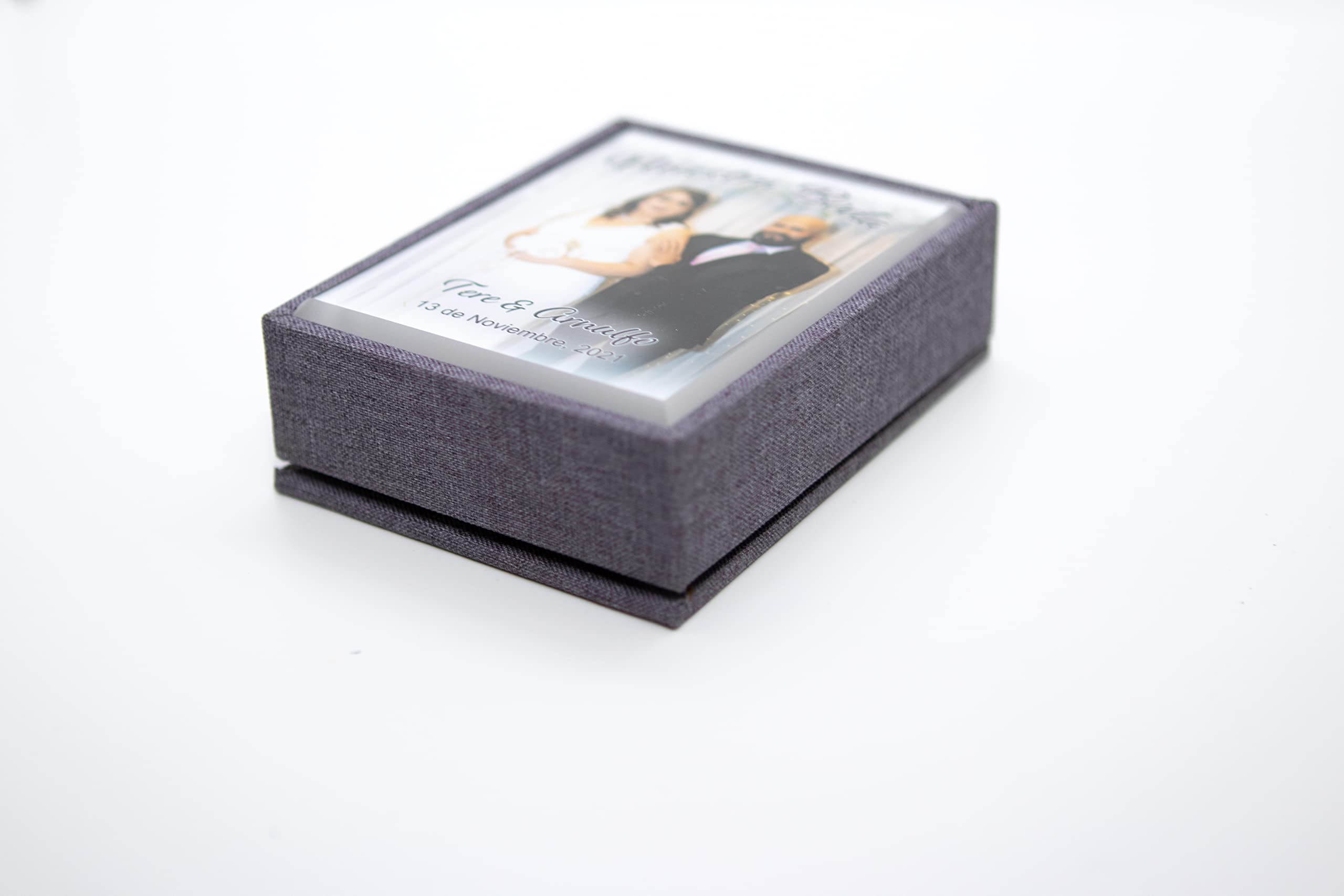 Deluxe Linen Flash Drive Box with Photo (Gray) to Put Your USB Flash Drive Holds one Photo on The Cover of The Box