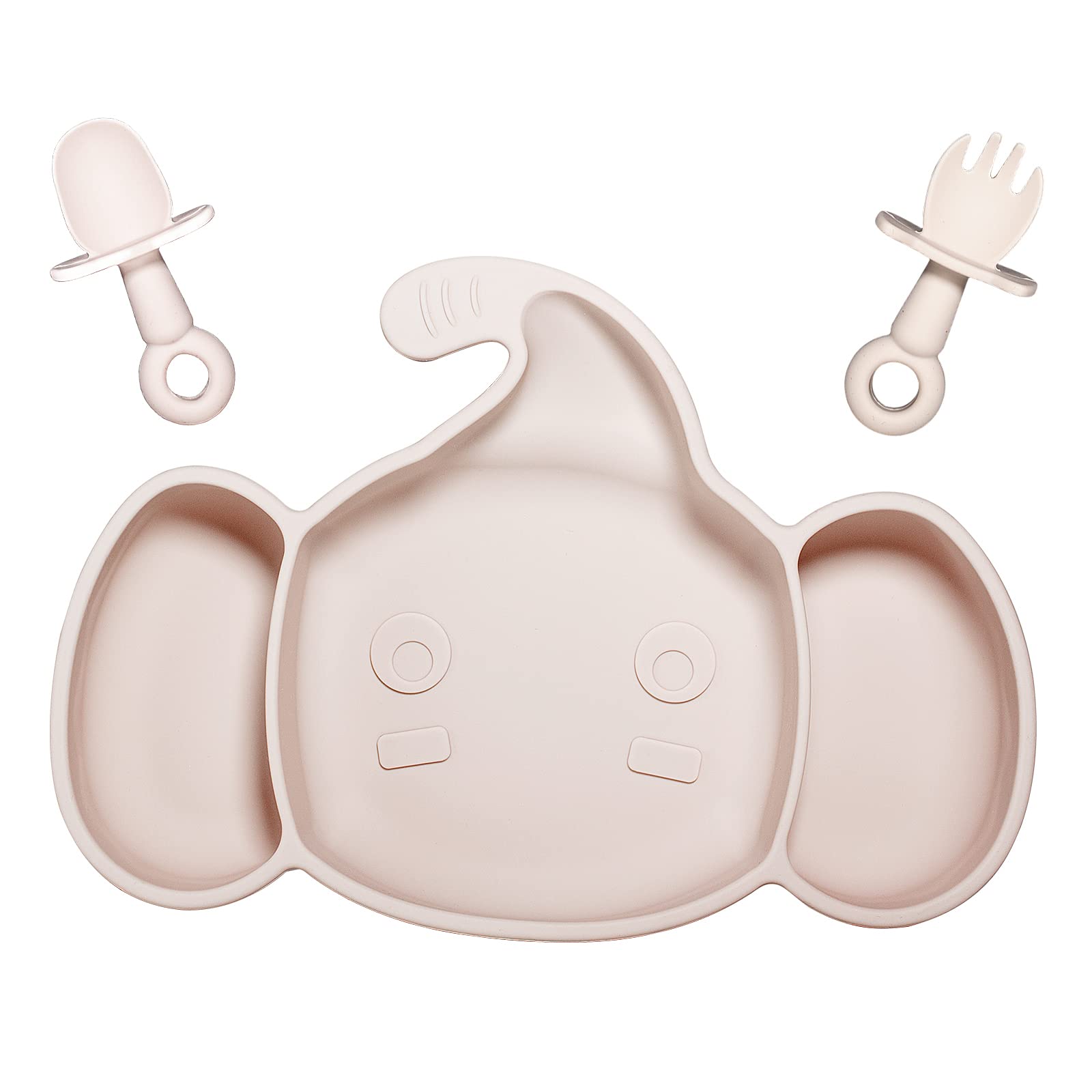 Silicone Baby Feeding Set with Baby Plate, Spoon and Fork,Baby Plate with Suction,First Stage Self Feeding,BPA Free