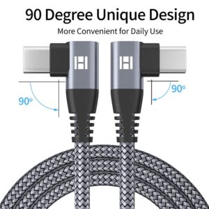 HANKN USB C to USB C Cable 3.3ft, [2 Pack] Dual Angle Nylon Braided 60W USB Type C Cable for Samsung Galaxy S21 S20, Note 20 Ultra 10 9, MacBook Air/Pro 13'', iPad Mini 6/Pro/Air - Grey, 1m