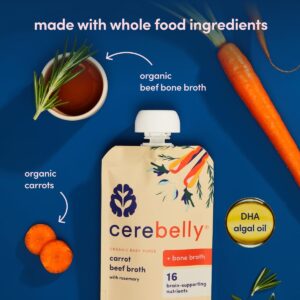 Cerebelly Organic Baby Food Pouches – 6+ Months Organic Beef Bone Broth Pouches | Protein, Healthy Fats, Non-GMO | Toddler Pouches | 4 Ounce BPA-Free Pouches | Carrot Beef Bone Broth | 6 Count