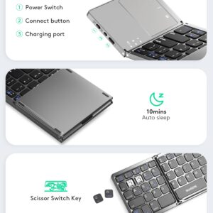 Samsers Multi-Device Foldable Bluetooth Keyboard with Touchpad Rechargeable Dual-Mode(2.4G+BTx2) Wireless Keyboard with Holder, Portable Ultra Slim Folding Keyboard for Android Windows iOS Mac OS