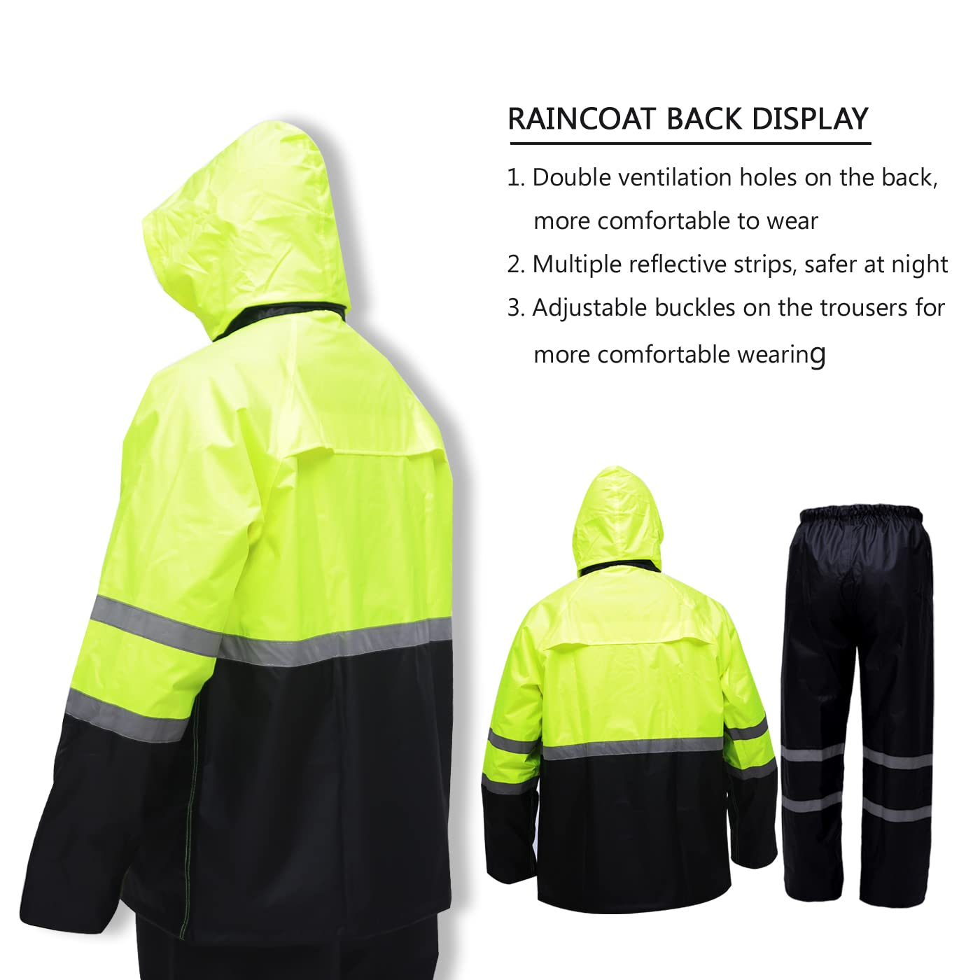 High Visibility Reflective Safety Jacket, Rain Suits for Men Lightweight Rain Gear, Waterproof Rain Jacket with Pants(Yellow Large)