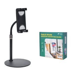 iPad Tripod Stand, Mount Foldable Floor Tripod for iPad, Height Adjustable 360 Degrees Rotating 7 to 12 Inch Tablets Perfect for Facetime, Video, Zoom, Phone Holder, Bluetooth Remote Control