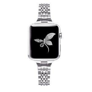 secbolt stainless steel slim bands compatible with apple watch 38mm 40mm 41mm iwatch series 9/8/7/6/5/4/3/2/1/se, thin bracelet for women, silver