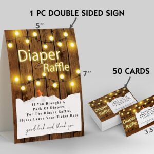 Diaper Raffle Tickets for Baby Shower Sign，Baby Shower Invitations with Diaper Raffle Cards - Baby gender neutral tickets(1 Sign with 50 Raffle Tickets) Toctose017