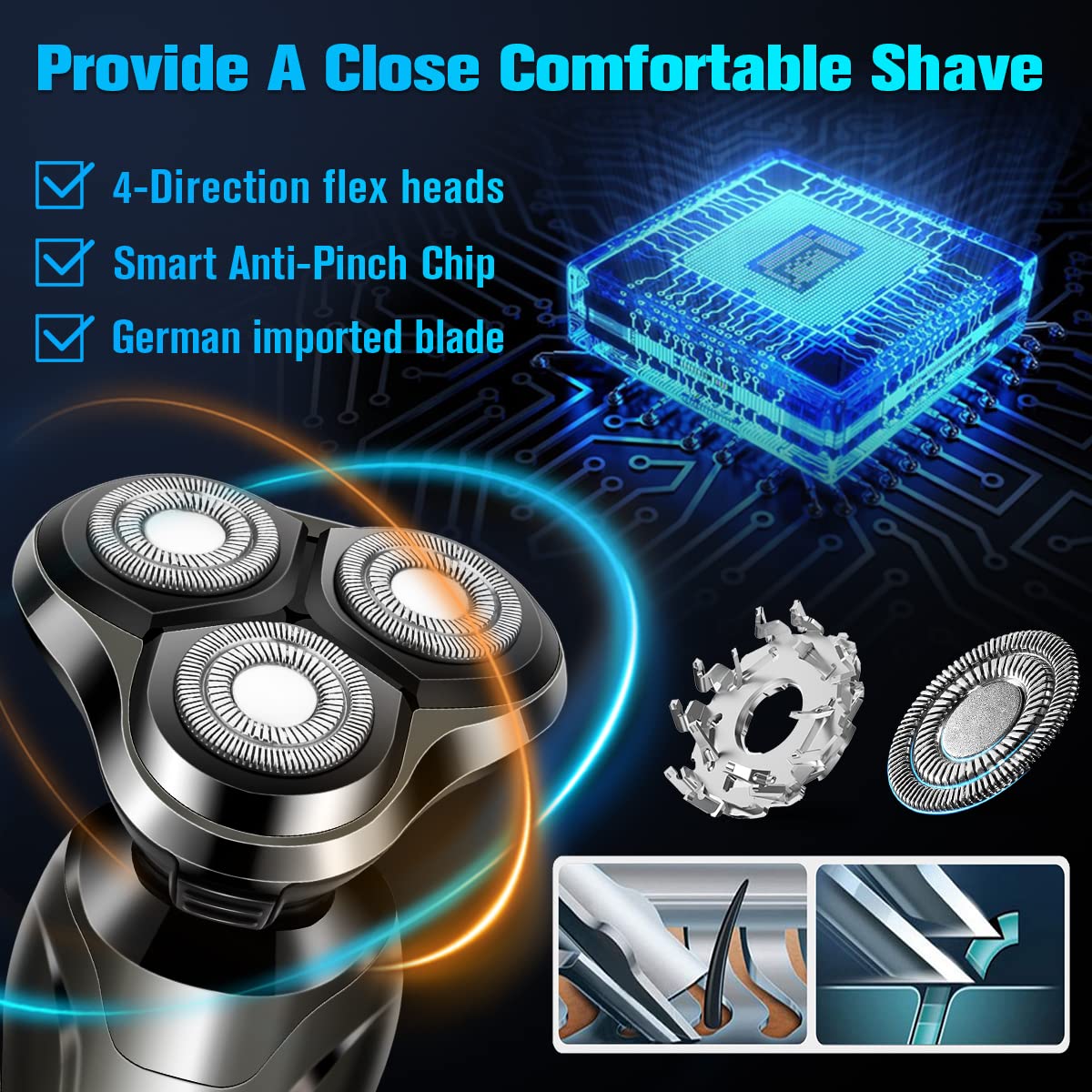 Handsomeface Electric Shaver, Mens Electric Razor, 4 in 1 Dry Wet Waterproof Rotary Shaver Razors, Cordless Face Shaver USB Rechargeable for Shaving Traveling Gift for Dad