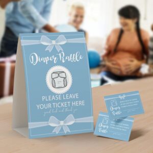 Diaper Raffle Tickets for Baby Shower Sign，Baby Shower Invitations with Diaper Raffle Cards - Baby Shower Games for Boy(1 Sign with 50 Raffle Tickets) Toctose010