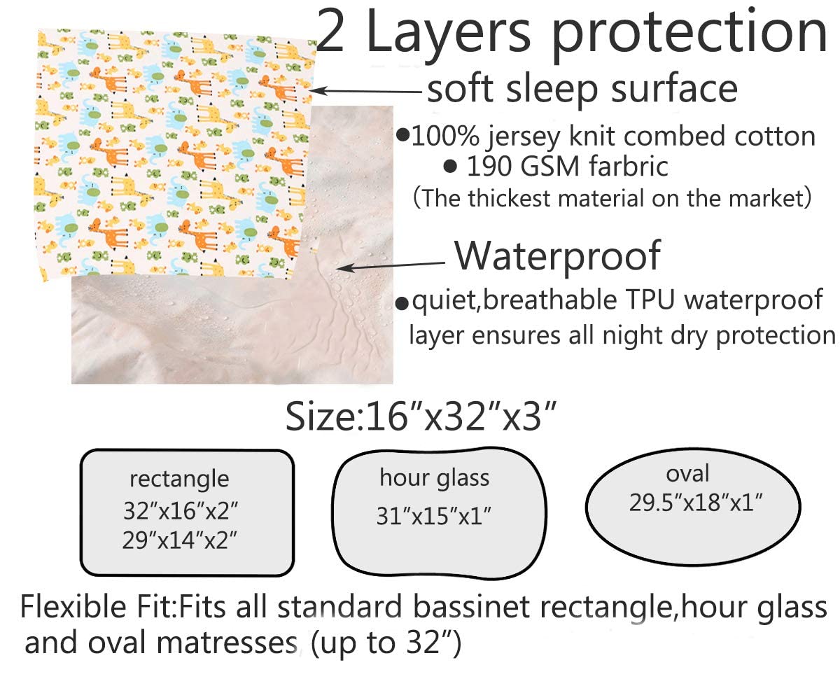 100% Jersey Cotton Bassinet Sheet Set 4 Pack(2 Waterproof Bassinet Sheet and 2 Bassinet Sheet)