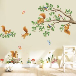 decalmile Woodland Animals Wall Stickers Trees Branches Spring Squirrels Animals Wall Decals Baby Nursery Kids Bedroom Toddler Room Wall Decor