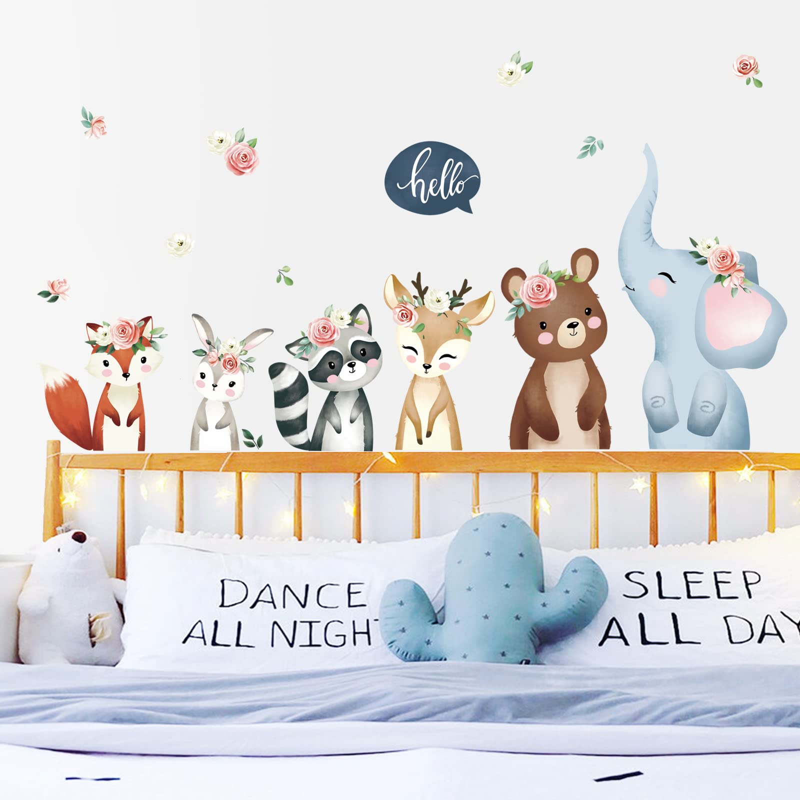 decalmile Woodland Animal Wall Stickers Elephant Bear Fox Wall Decoration Children's Bedroom Baby Nursery Living Room