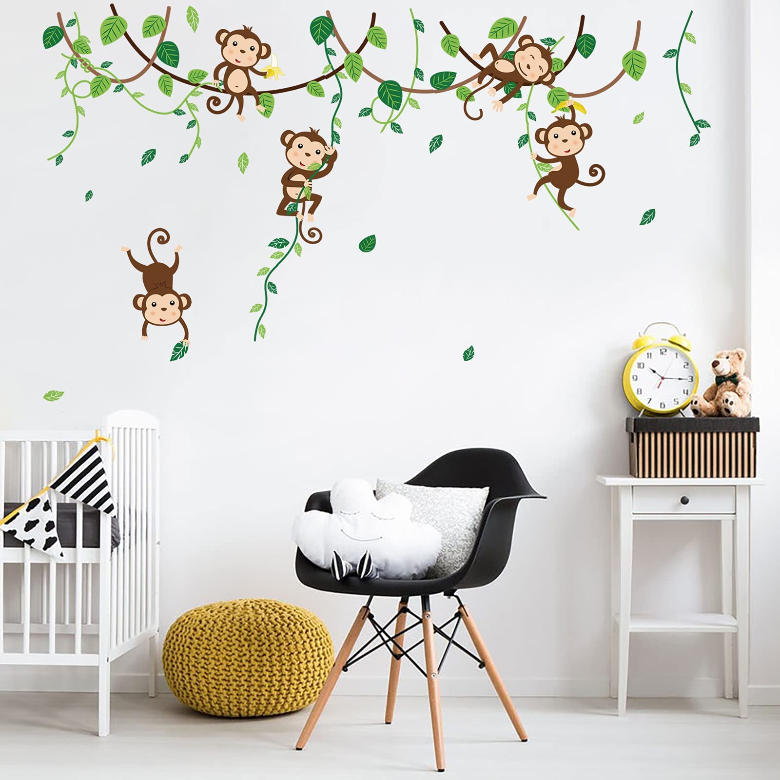 decalmile Jungle Animal Wall Stickers Bundle with Safari Monkey Wall Decals Kids Bedroom Nursery Classroom Wall Decor