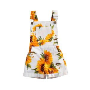 ayalinggo toddler baby girl sunflower print overalls shorts with pocket suspender trousers cute summer clothing outfit (sunflower print, 7-8 years)