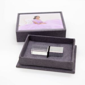 Deluxe Linen Flash Drive Box with Photo (Gray) to Put Your USB Flash Drive Holds one Photo on The Cover of The Box