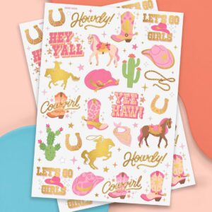 xo, Fetti Cowgirl Temporary Tattoos - 50 Gold Foil Styles | Birthday Party Decorations, Giddy Up Cowgirl Accessory, Rodeo Western Theme Favor, Nashville Gift + Cow Print Supplies, Baby Shower