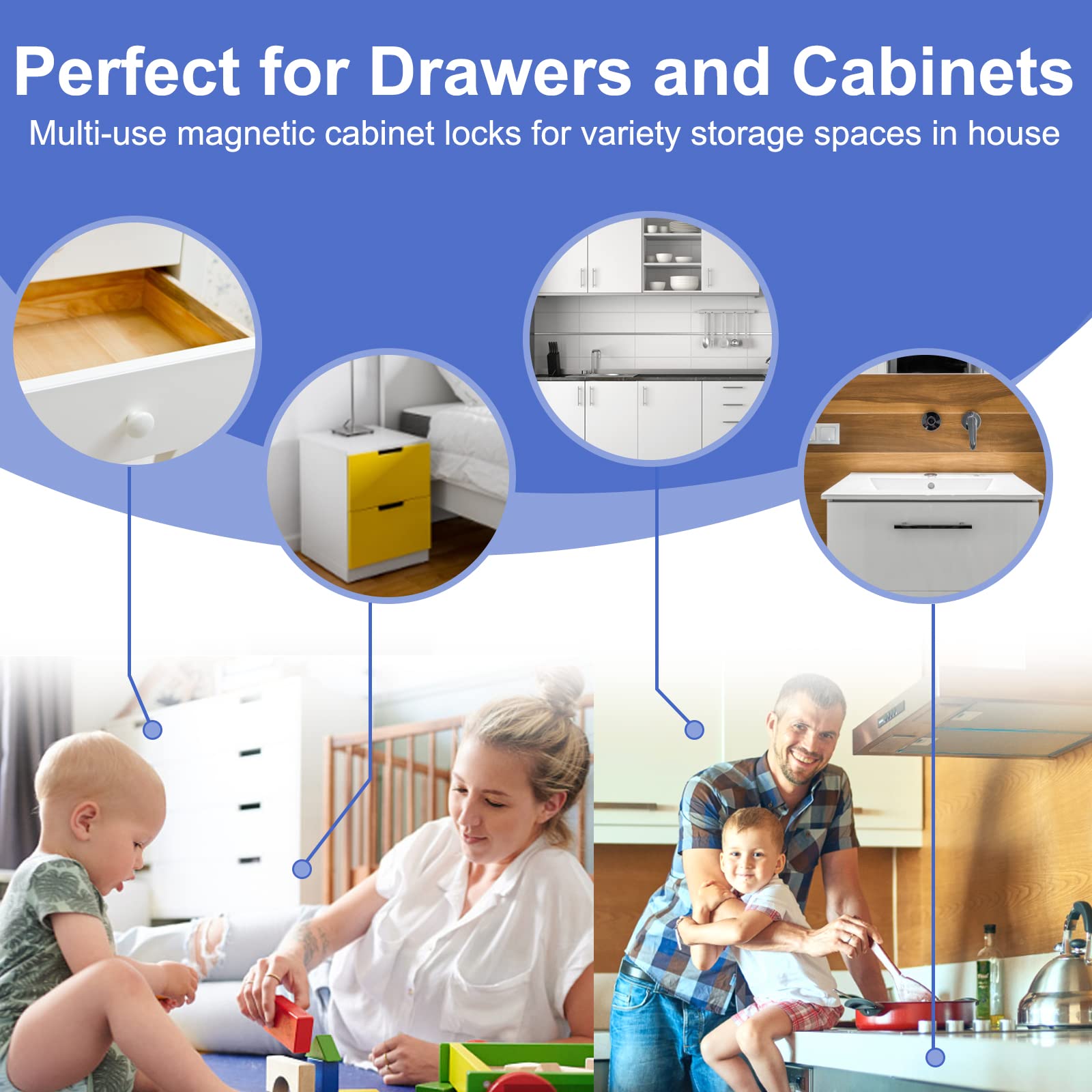 20 Pack Baby Proofing Magnetic Cabinet Locks Child Proof Safety Latches for Cupboard Drawer Kitchen Door, Invisible Installation Without Screws for Toddlers Kids