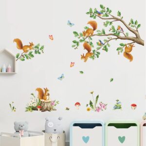 decalmile woodland animals wall stickers trees branches spring squirrels animals wall decals baby nursery kids bedroom toddler room wall decor