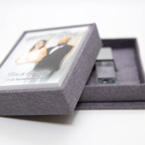 Deluxe Linen Flash Drive Box with Photo (Gray) to Put Your USB Flash Drive Holds one Photo on The Cover of The Box