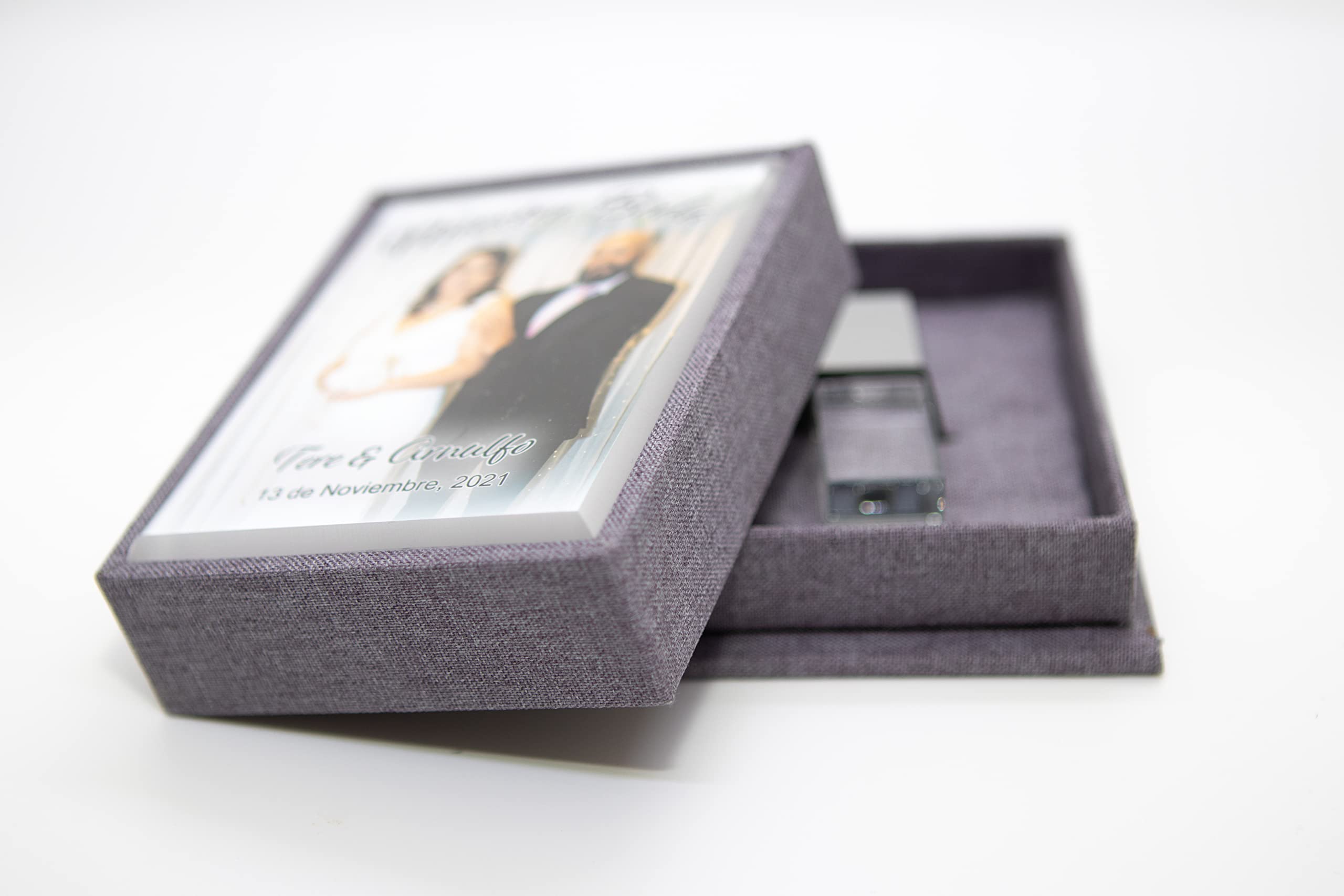 Deluxe Linen Flash Drive Box with Photo (Gray) to Put Your USB Flash Drive Holds one Photo on The Cover of The Box