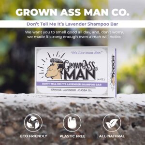 Grown Ass Man Co. - Solid Shampoo Bar Rich Lather 3 in 1: Hair, Beard & Body Wash - Plastic Free & Eco-Friendly, Natural & Organic for All Hair Types, 4oz Bar (Don't Tell Me It's Lavender, 3-Pack)