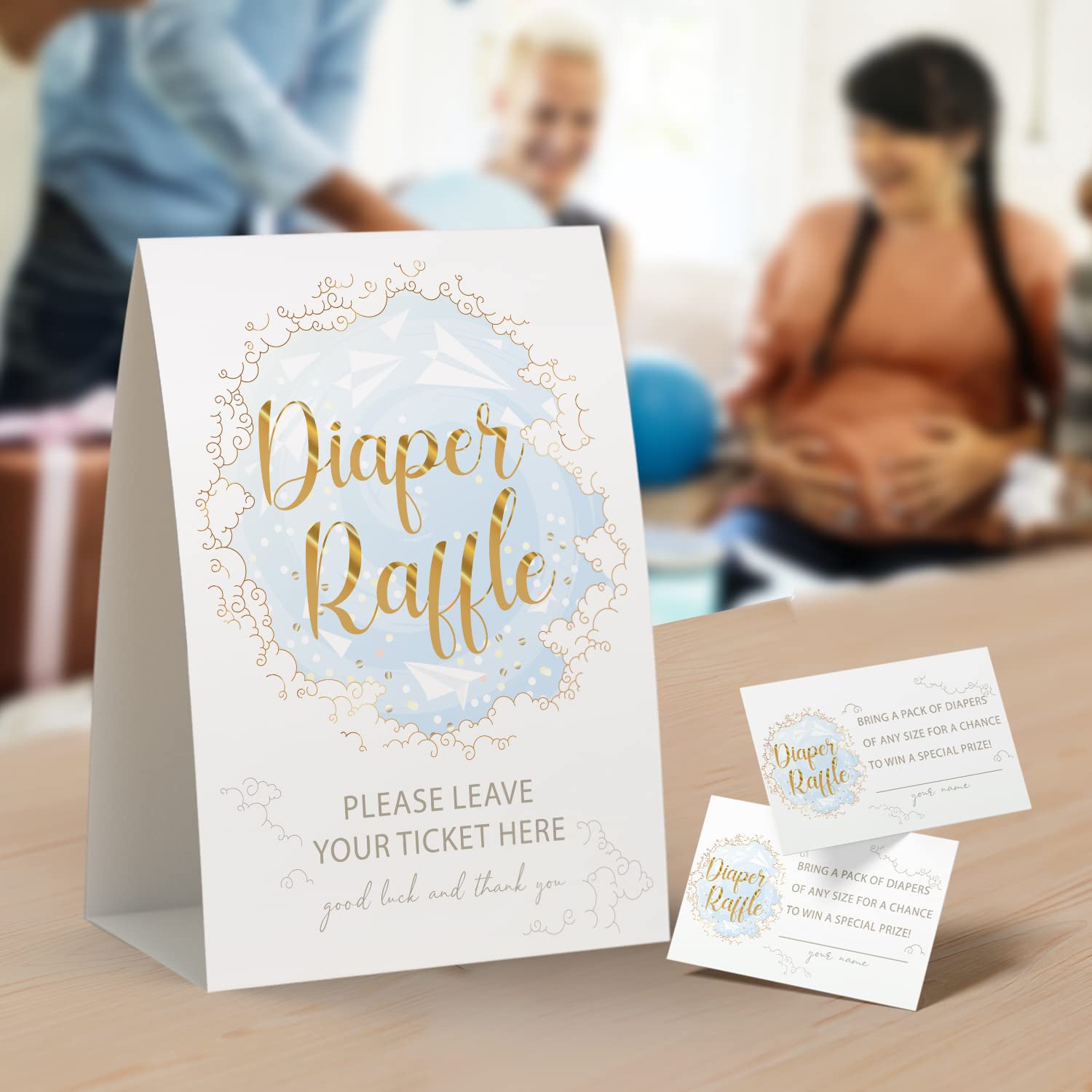 Diaper Raffle Tickets for Baby Shower Sign，Baby Shower Invitations with Diaper Raffle Cards - Baby Shower Games for Boy(1 Sign with 50 Raffle Tickets) Toctose004