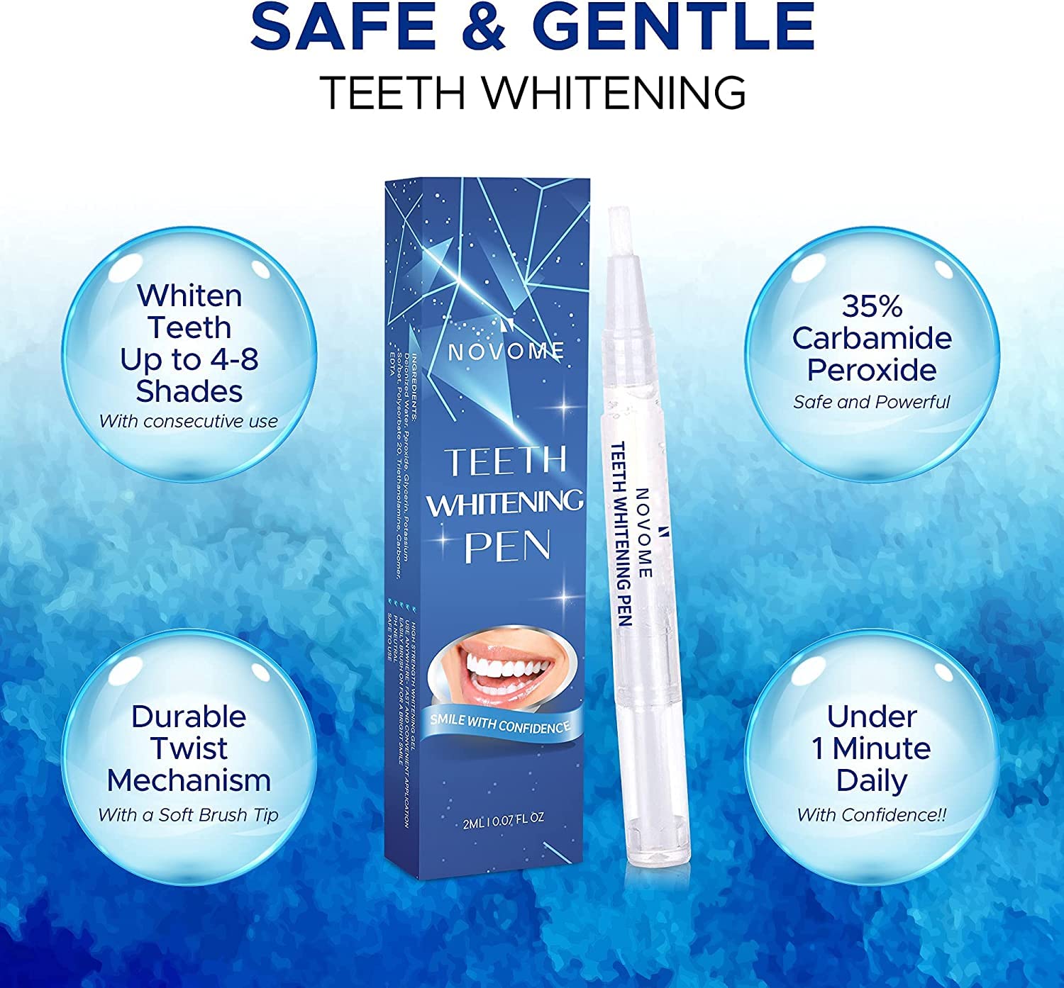 Teeth Whitening Pen, Instant Teeth Whitener, Effective Teeth Whitening Gel, Painless for Tooth Whitening, Perfect Sensitive Teeth Whitening Product, Travel Friendly, Natural Mint Ingredient- 2Pcs