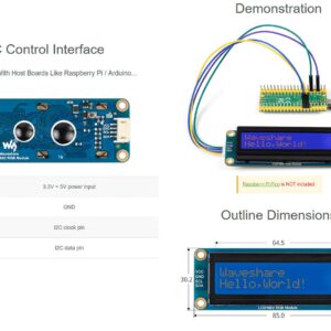 waveshare for Arduino Raspberry Pi/Pi Pico Jetson Nano, LCD1602 RGB Module 16x2 Characters up to 16 Million Colors Adjustable RGB Backlight Color I2C Interface 3.3V/5V