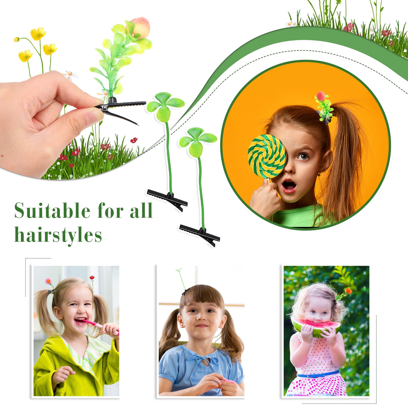 30 Pcs Mixed Style Hair Clips for Women & Girls - Bean Sprout, Flower, Grass, Butterfly Hairpins & Barrettes - Great for School, Home, Party, Christmas