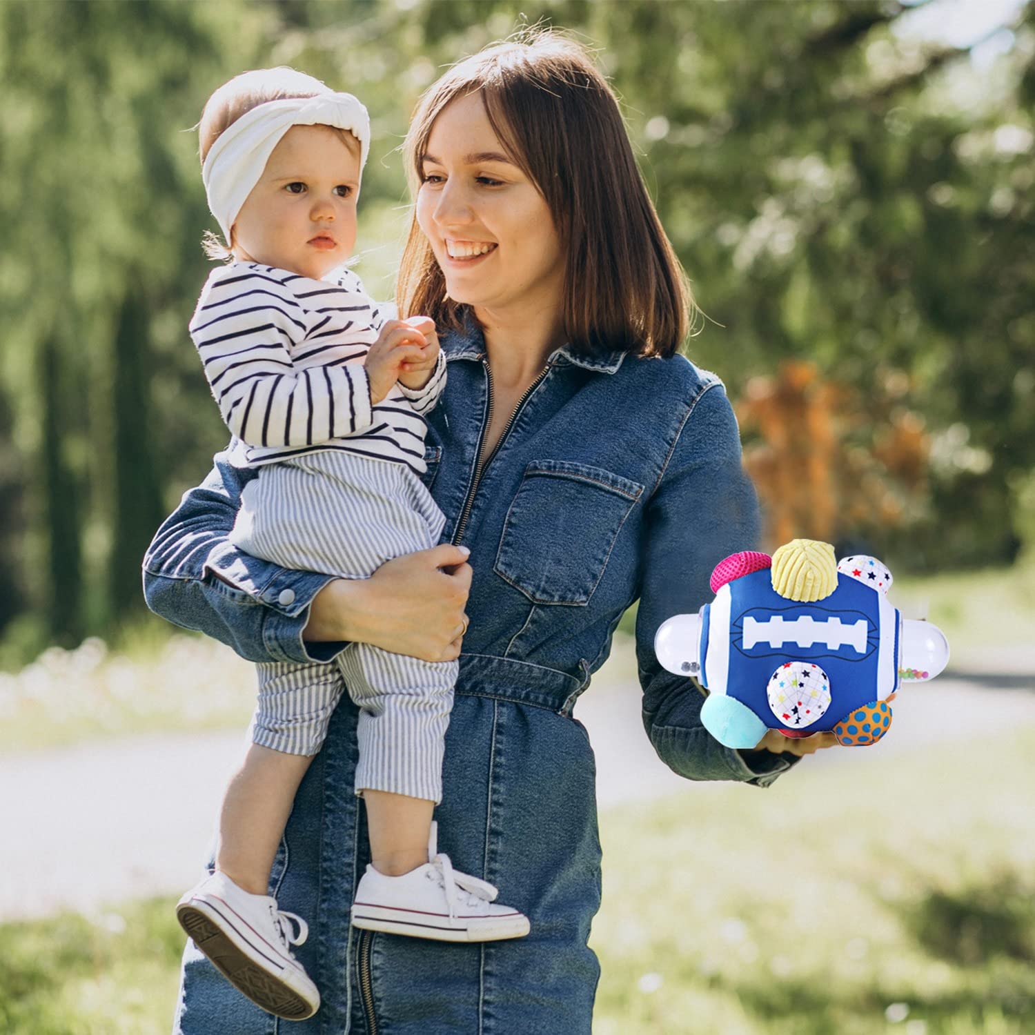 The Season Toys Football Bumpy Ball for Baby Cognitive Developmental, Baby Boys & Girls – Newborn to 36 Months Sensory Football Rattle Toy, Blue