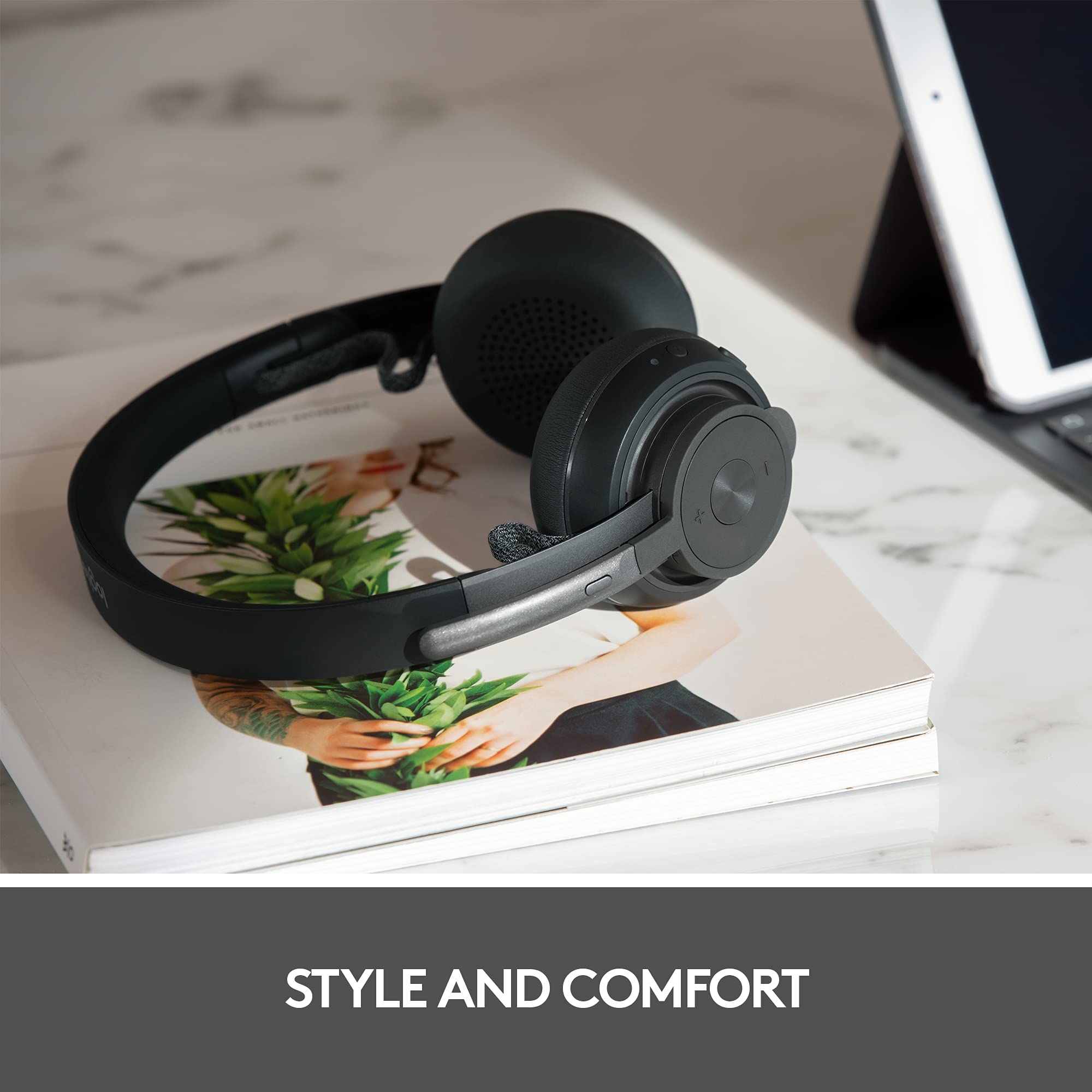 Logitech Zone 900 On-Ear Wireless Bluetooth Headset with Advanced Noise-canceling Microphone, Connect up to 6 Wireless Devices with one Receiver, Quick Access to ANC and Bluetooth