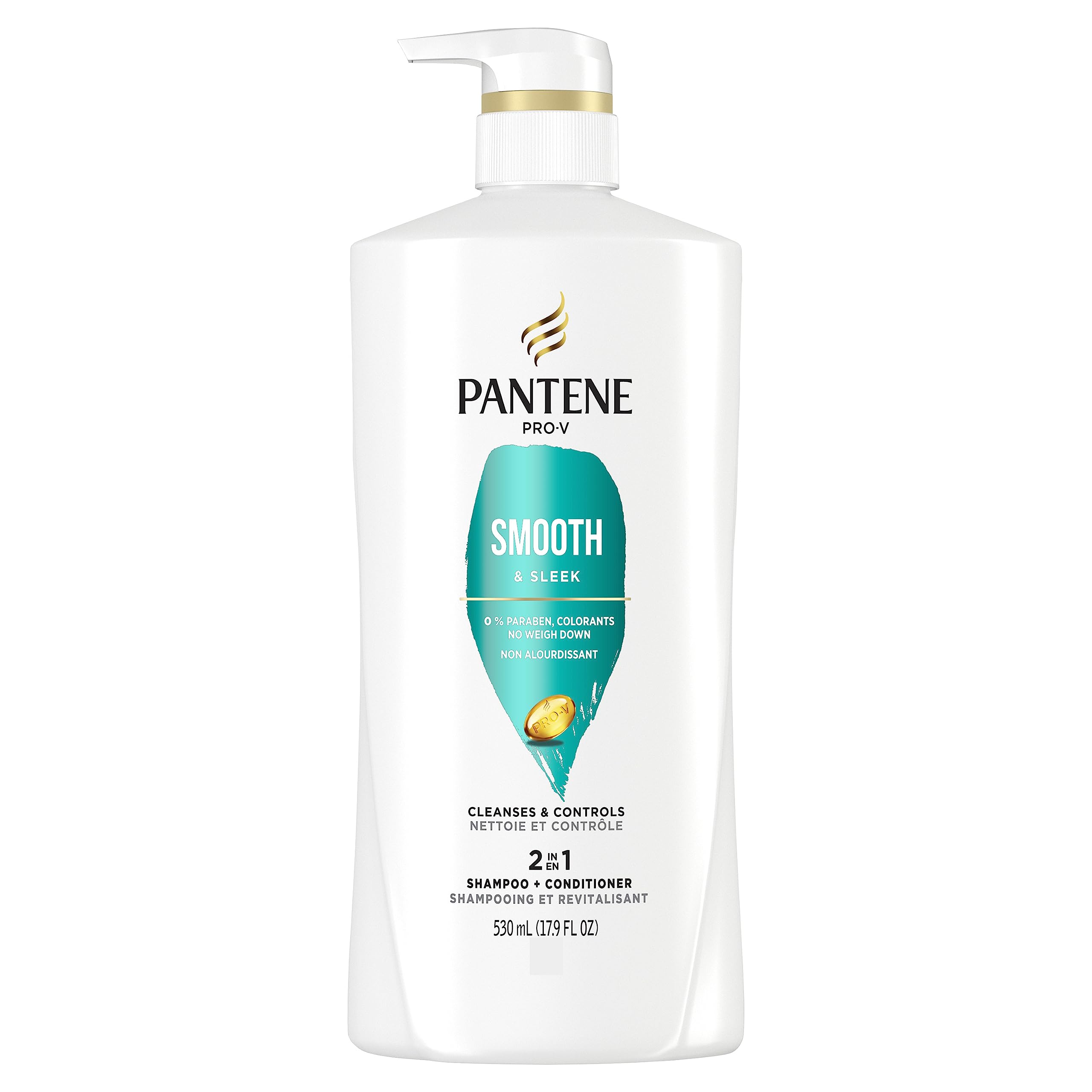 Pantene Pro-V Smooth & Sleek 2 in 1 Shampoo & Conditioner,17.9 fl oz Pump Bottle