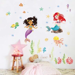 decalmile Mermaid Under The Sea Wall Stickers Princess Under The Sea Wall Sticker Wall Decoration Bedroom Baby Girl Bathroom