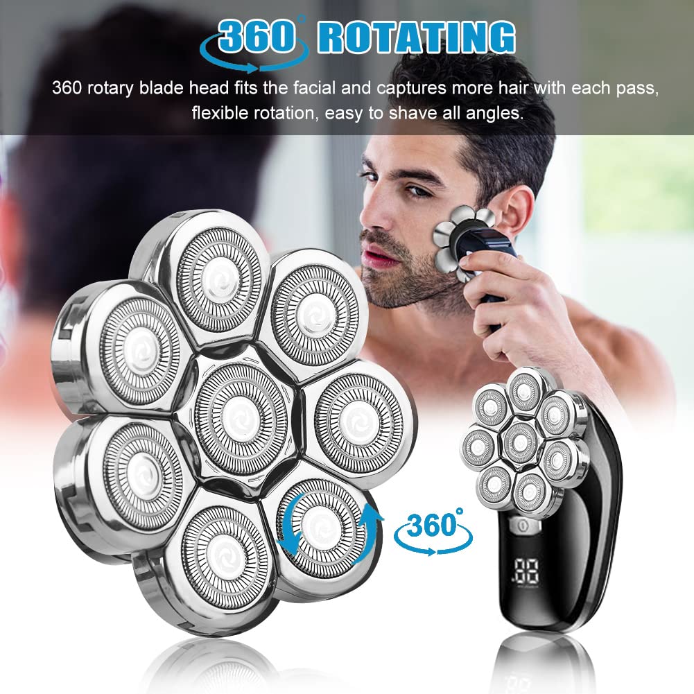 8 Heads Electric Shaver Head for Men, Electric Razor Floating Shaver Head Replacement, Waterproof Wet and Dry(Silver)