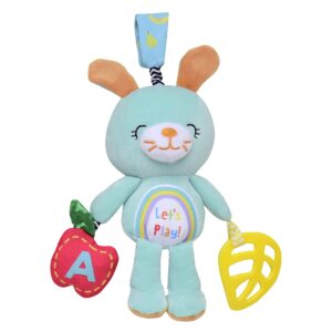 baby starters magic years crinkle, rattle, plush activity toy with teether, 8 inch, aqua bunny